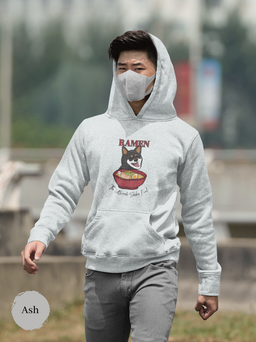 Ramen Hoodie - "Ramen the Ultimate Shiba Fuel" featuring a Shiba Inu a ...